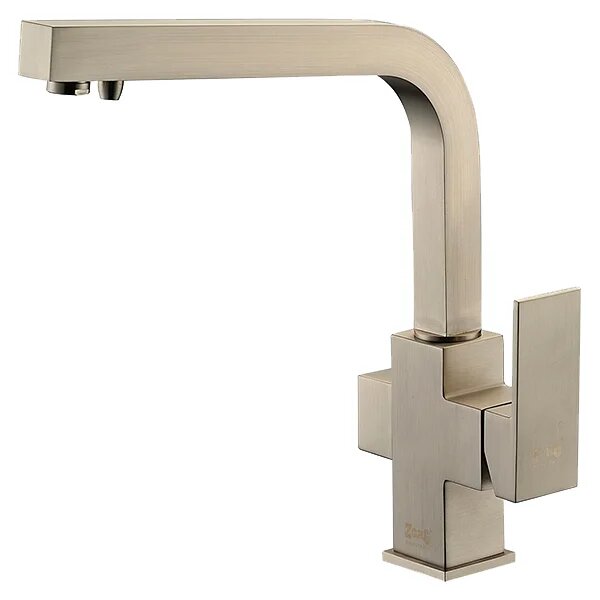 Смеситель для кухни Zorg Clean Water ZR 311 YF-satin с краном для питьевой воды, с поворотным изливом, хром, матовый, однорычажный, латунный, с керамическим картриджем