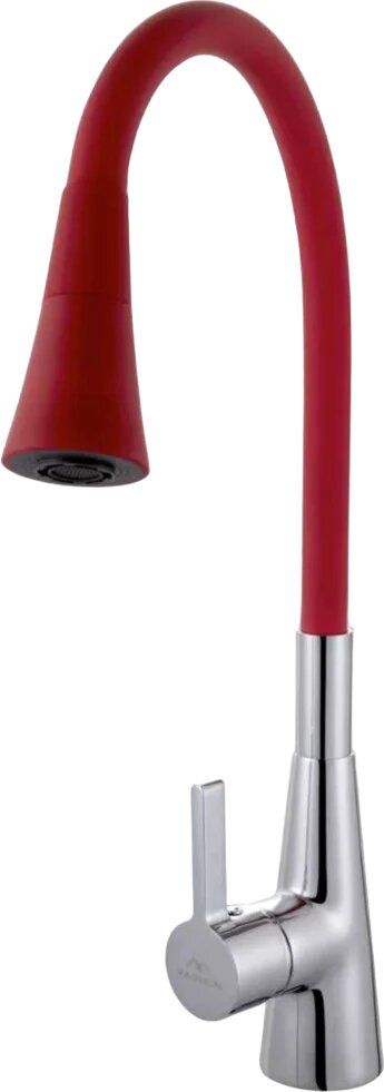 Смеситель для кухни Fashun A4153+B16 с гибким изливом, с поворотным изливом, хром, красный, глянцевый, однорычажный, латунный, с керамическим картриджем