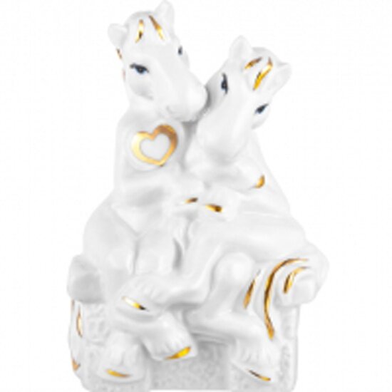 Фигурка декоративная Elan Gallery "Лошади-влюбленная пара" 7*5*11 см белая с золотом, фарфор (330955)