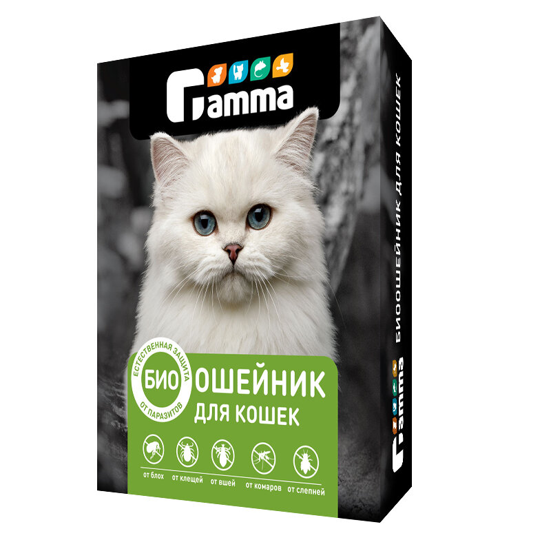 Ошейник для кошек от блох и клещей БИО, бренд Gamma , 35х9х3 см