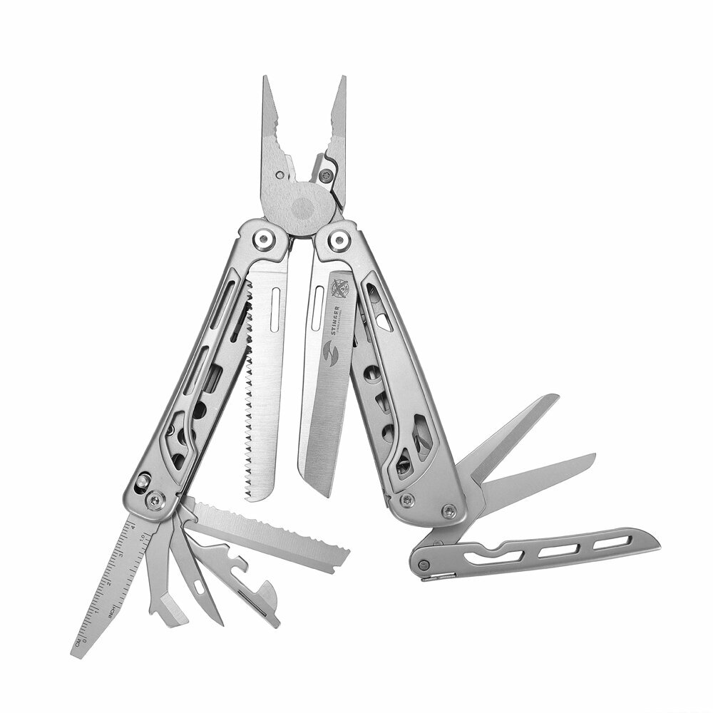 Мультитул Stinger, 106 х 43 мм, 19 функций, нержавеющая сталь, серебристый, в комплекте нейлоновый чехол, в картонной коробке