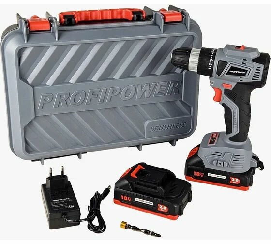 Аккумуляторный бесщеточный шуруповерт Profipower MKBL-18BT 18В, Li-ion-2шт, 2,0Ач, 0,8-10мм,40нм, магнитная бита, З/У, в кейсе E0146