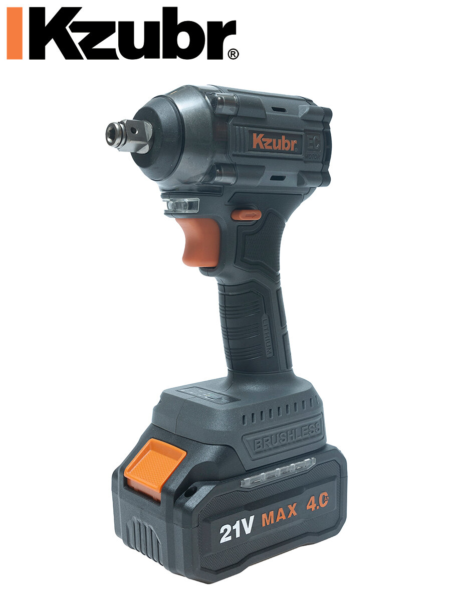 Kzubr, гайковерт KBLEIW 21V-350T, 2 АКБ 21В 4.0Ач, с набором оснастки, в кейсе