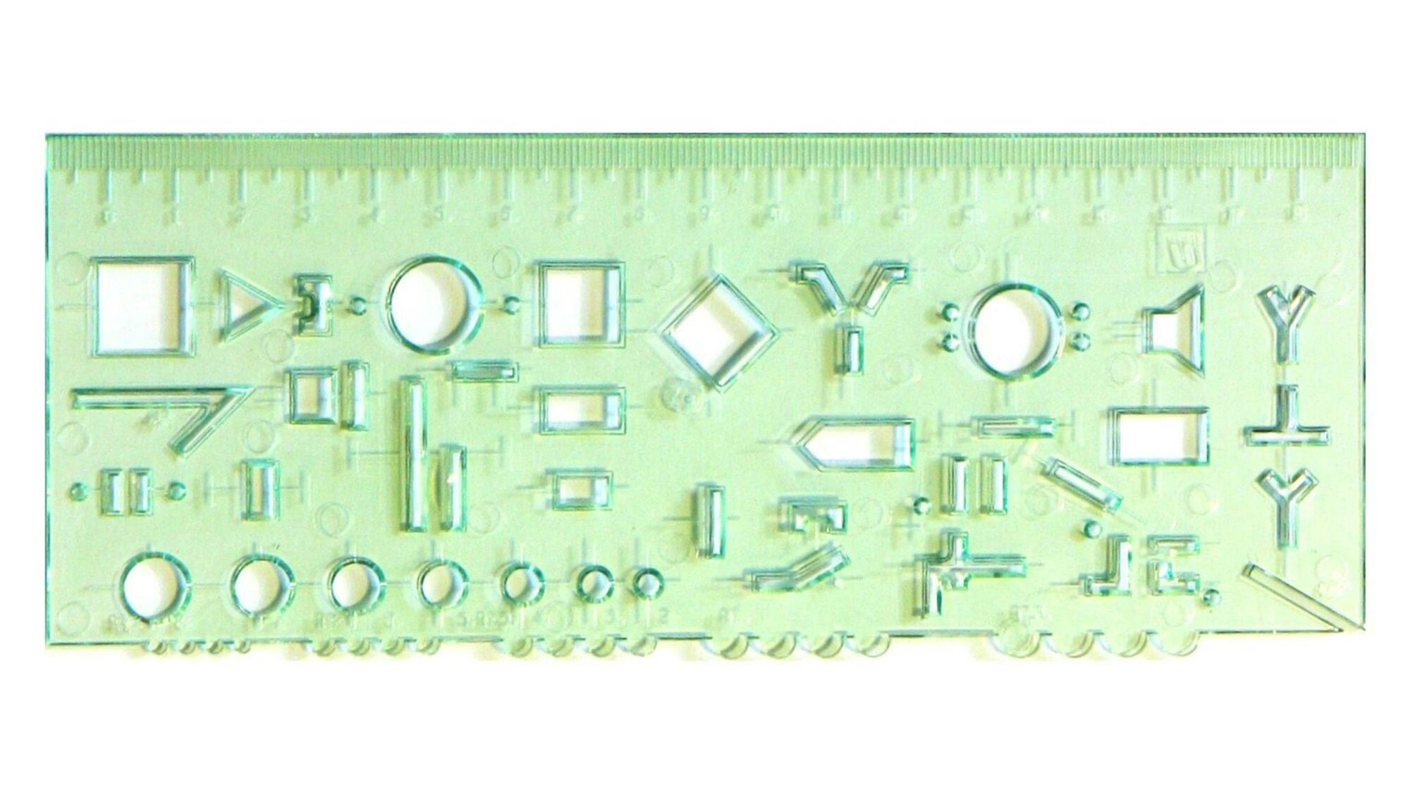 Линейка-трафарет радиотехническая Унипласт 20 см пластик прозрачный, зеленая