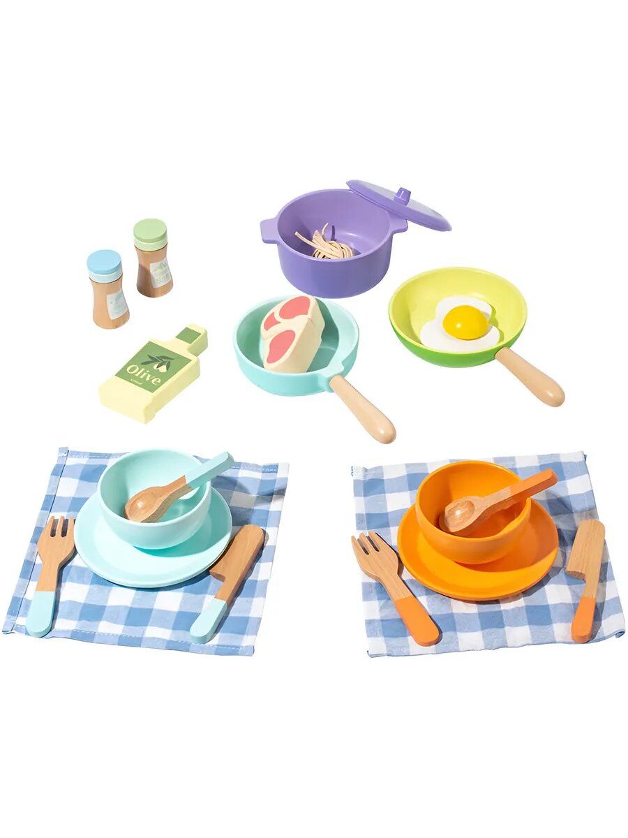 Набор игрушечной посуды Pretend Play, дерево, для развития воображения, от 3 лет