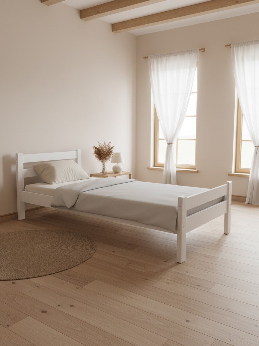 Кровать Классика 900 х 2000 сосна, белый акриловый лак