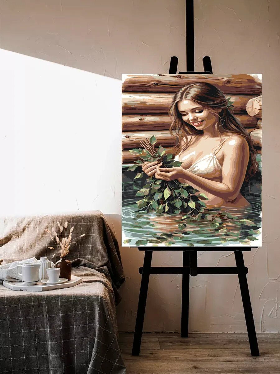 Картина по номерам Девушка Баня Сауна Веник Купальня