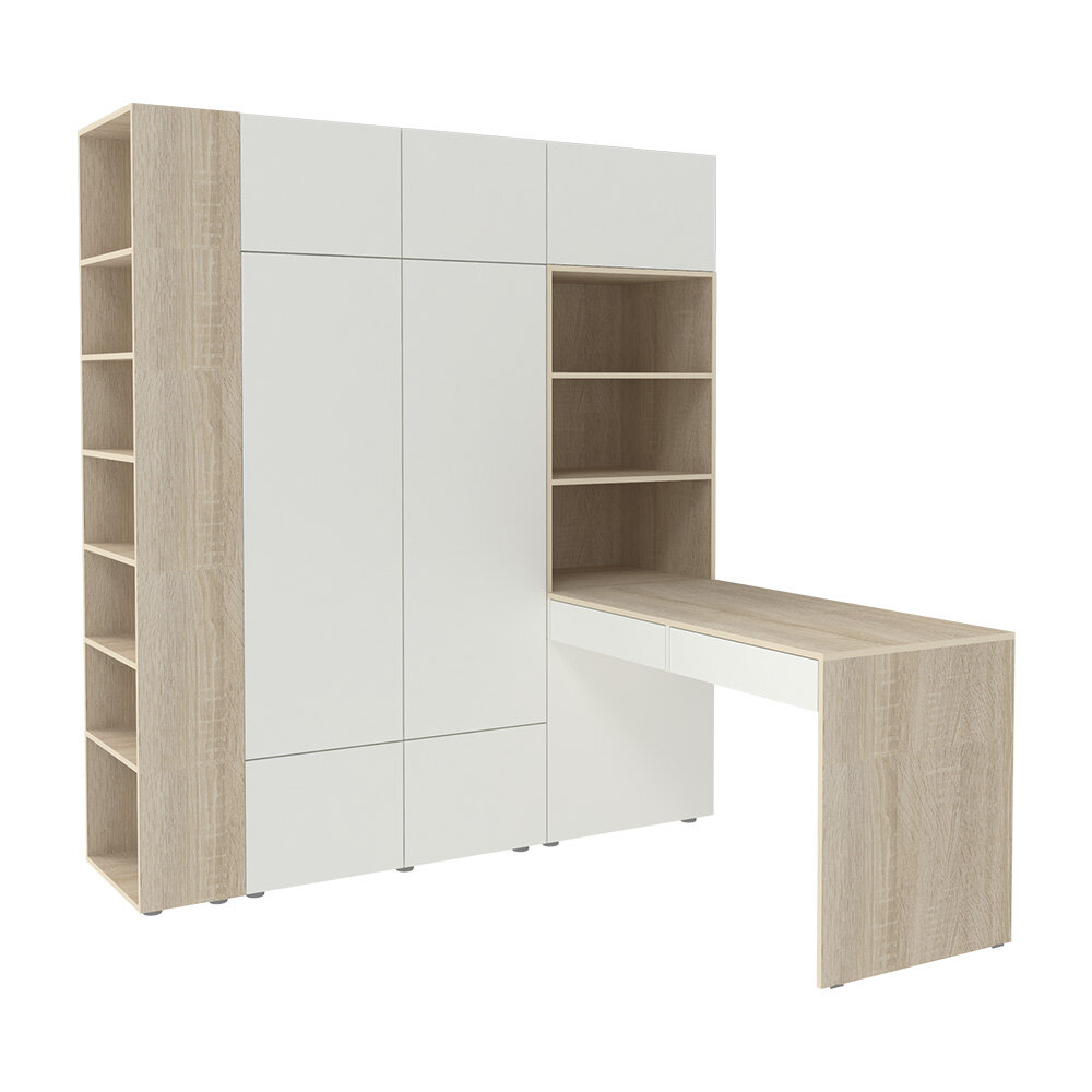 Стол письменный со стеллажом и шкафом 1765 Дуб Сонома Белый