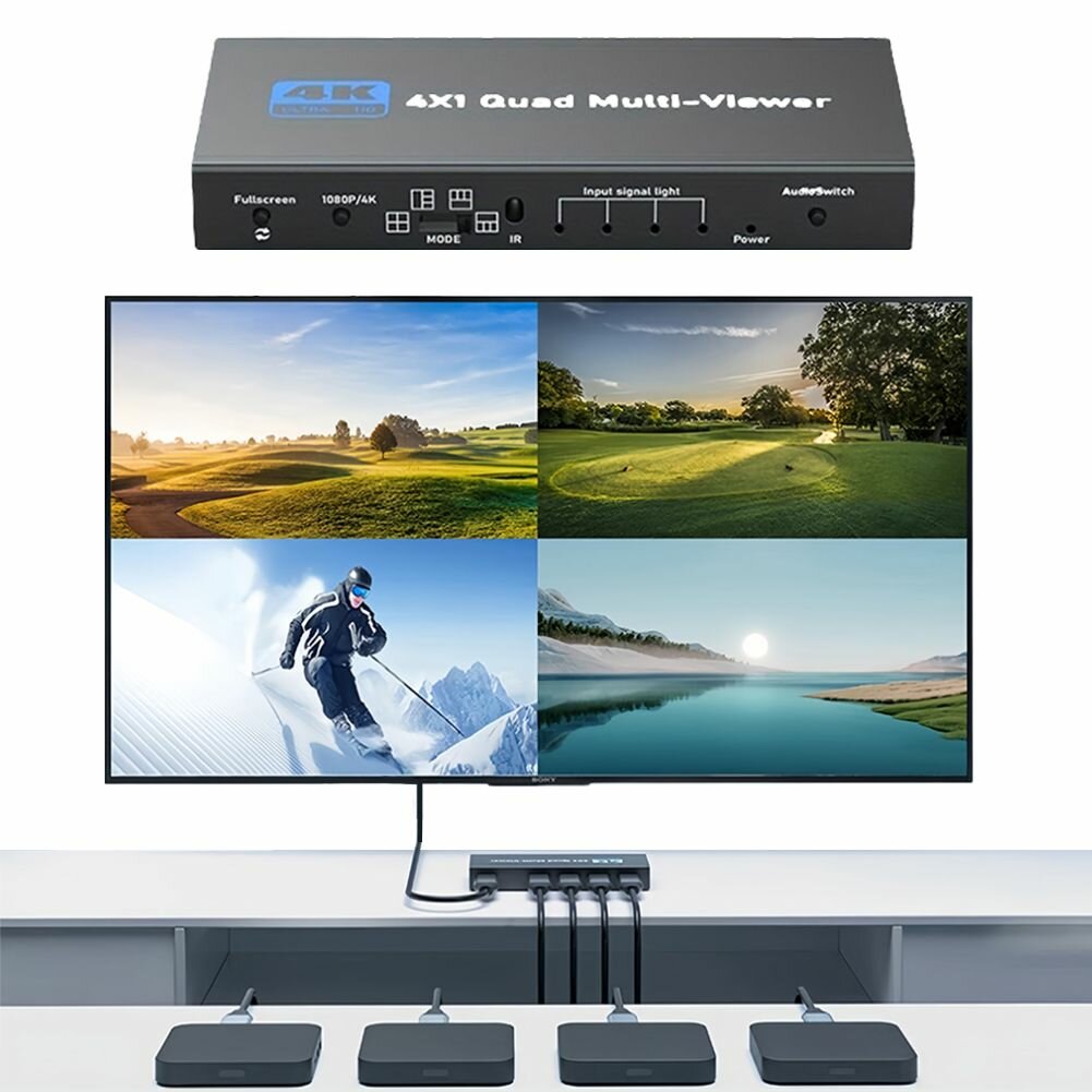 Мультивьювер 4K HDMI, хаб 4 в 1 с выходами HDMI