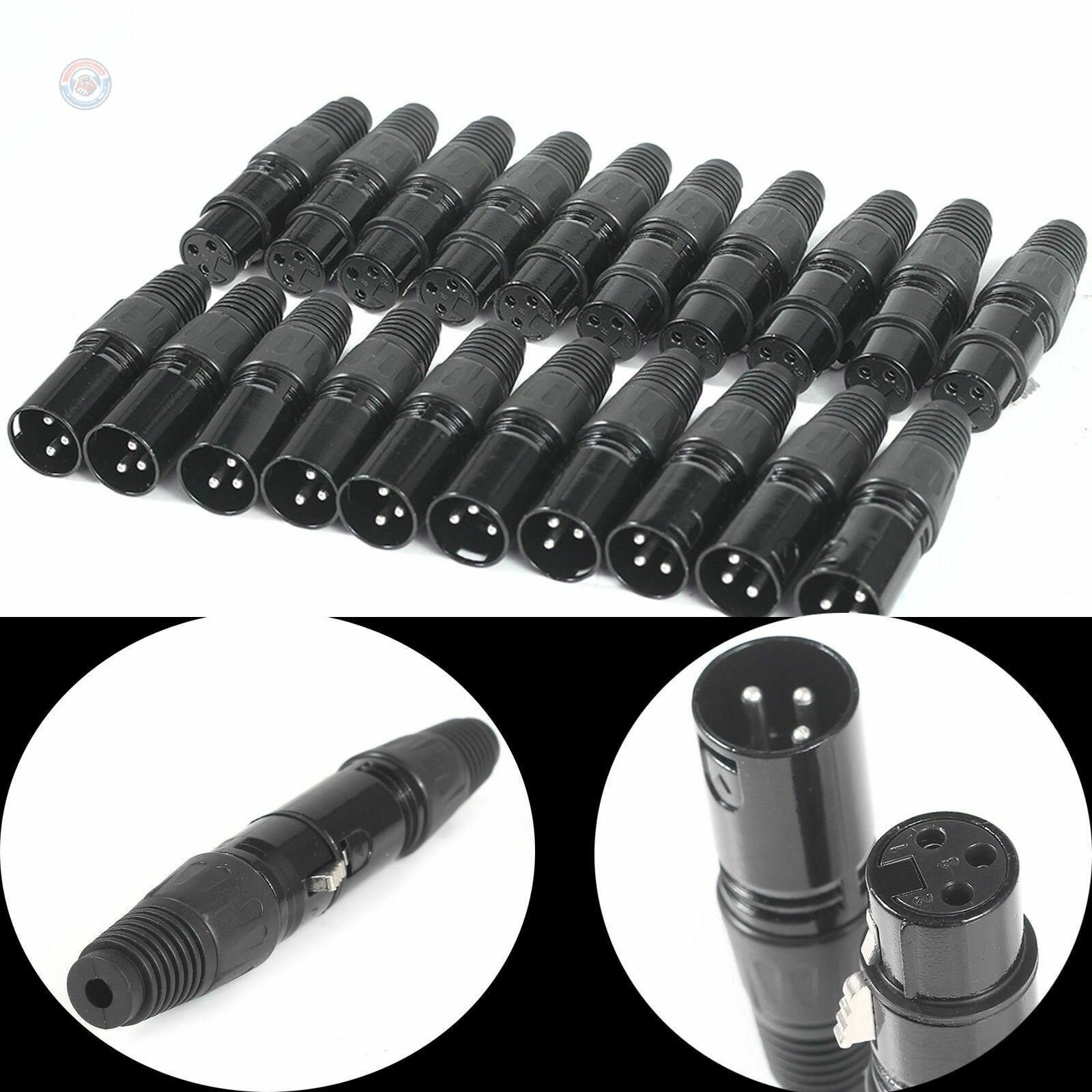 10 пар XLR разъемов 3-pin папа и мама, комплект для сборки микрофонного и DMX кабеля, черные аудио коннекторы с латунными контактами
