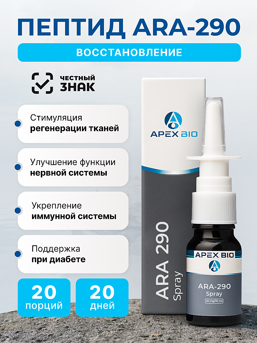 Пептид ARA 290 (Ара 290) Apex Bio, Спрей 10 мг, для улучшения и восстановления тканей, уменьшения воспалений