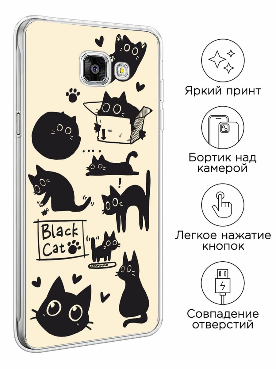 Чехол на Samsung Galaxy A5 2016 / Самсунг Галакси А5 2016 с принтом "Чёрный котик рисунки" — фото 1