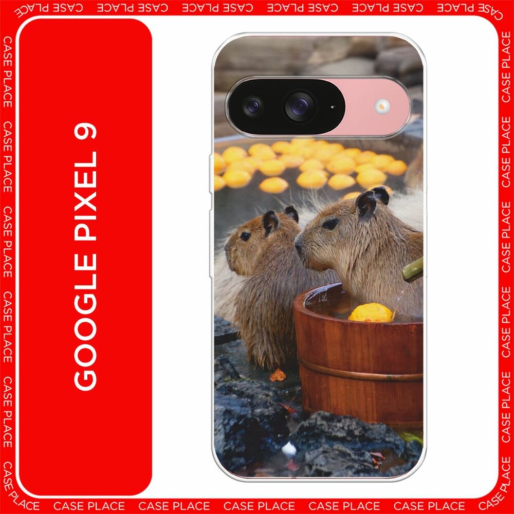 Чехол на Google Pixel 9 / Гугл Пиксель 9 с принтом "Капибары отмокают"