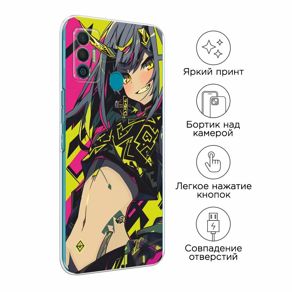 Чехол на Tecno Spark 7 / Техно Спарк 7 с принтом "Девушка в кибер костюме" — фото 1