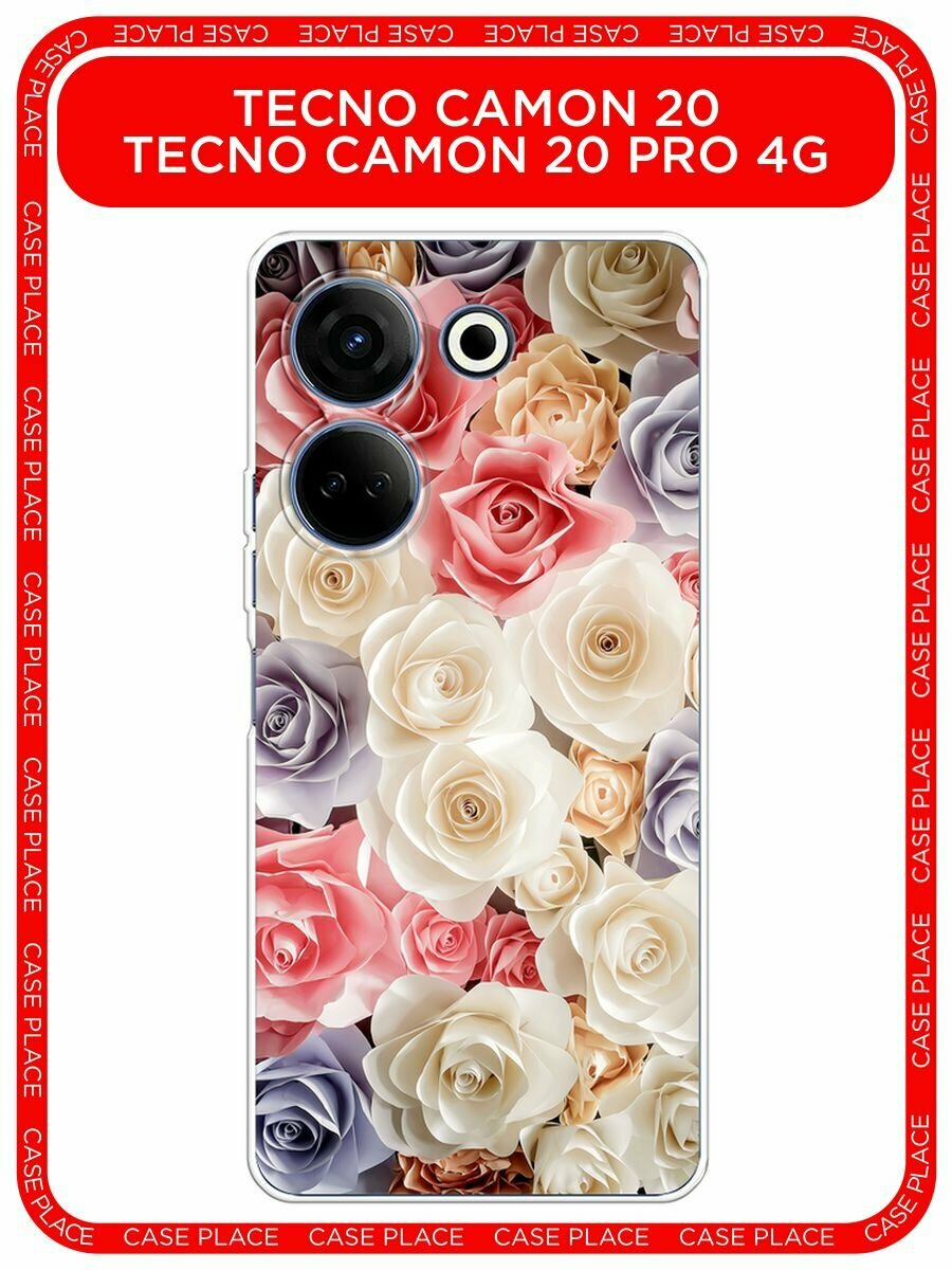 Чехол на Tecno Camon 20/20 Pro 4G / Текно Камон 20/20 Pro 4G с принтом "Пастельные розы"