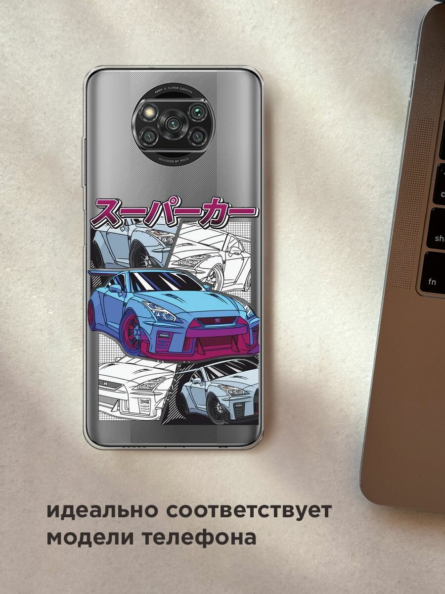 Чехол на Xiaomi Poco X3/X3 Pro / Поко X3/X3 Pro с принтом "JDM коллаж", прозрачный — фото 1