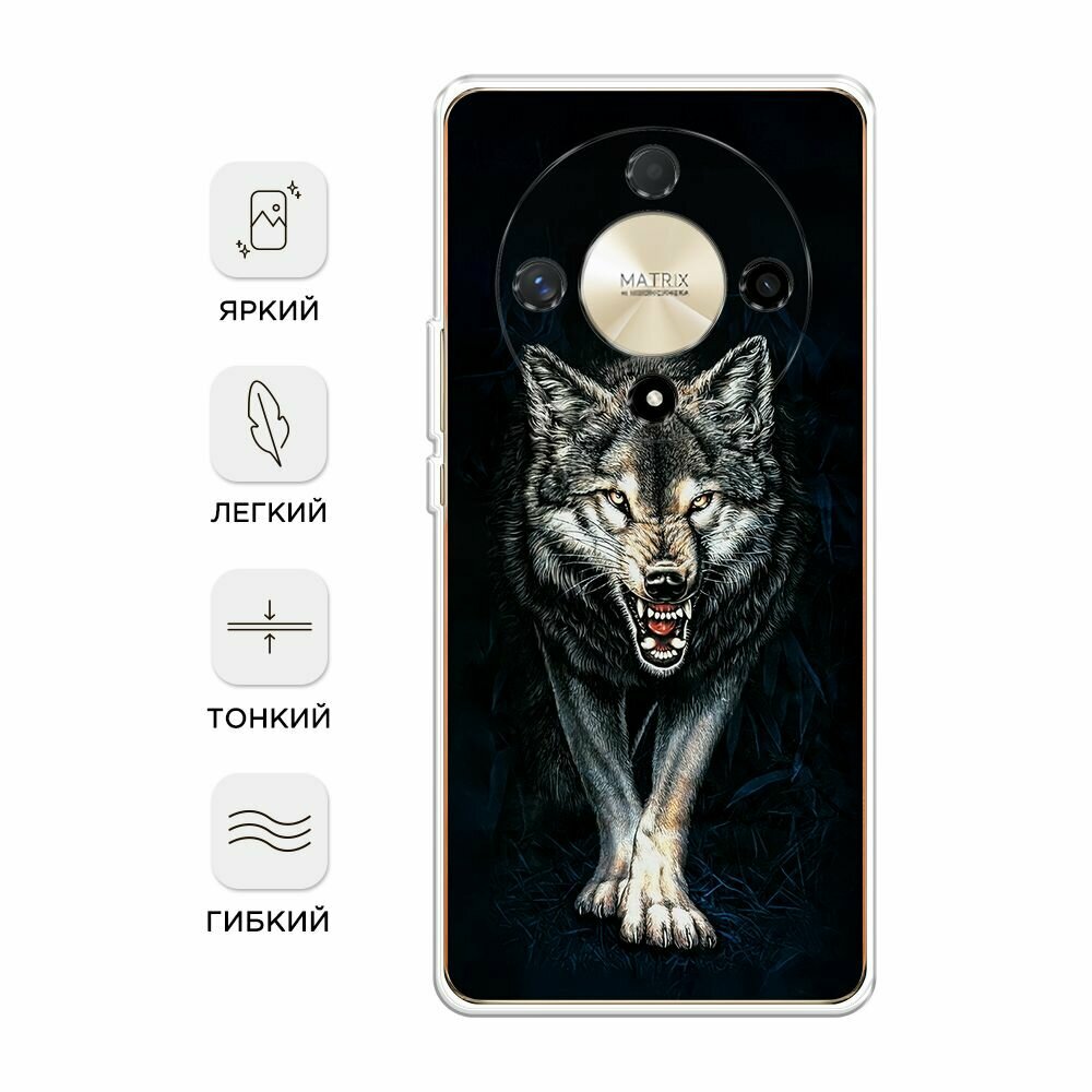 Чехол на Honor X9b / Хонор X9B с принтом Злобный волк из ночи — фото 1