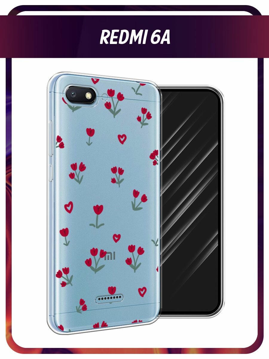 Чехол на Xiaomi Redmi 6A / Сяоми Редми 6А с принтом "Красные тюльпанчики", прозрачный