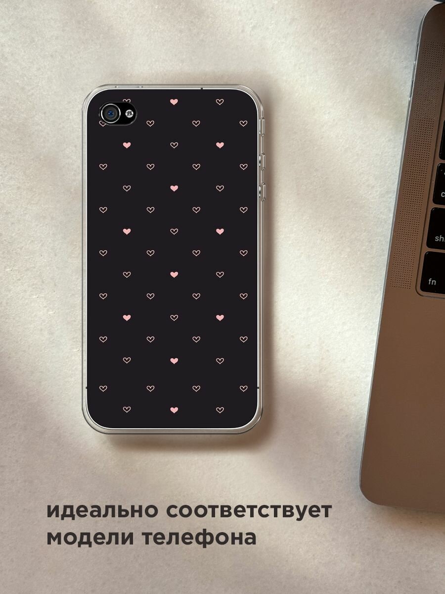 Чехол на Apple iPhone 4/4S / Айфон 4/4S с принтом "Черный фон и сердечки" — фото 1
