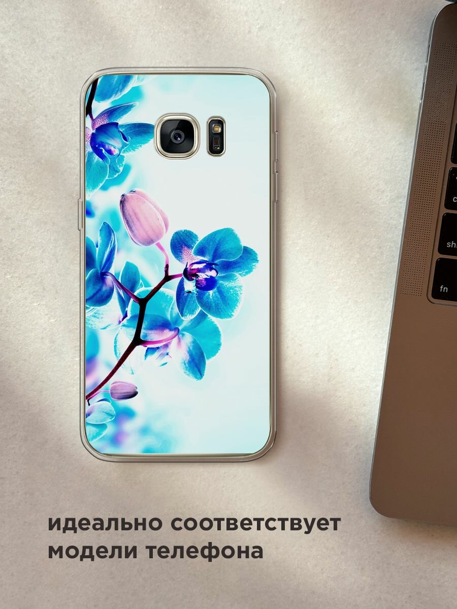 Чехол на Samsung Galaxy S7 / Самсунг Галакси С 7 с принтом "Голубая орхидея" — фото 1