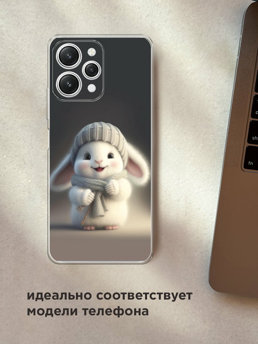 Чехол на Xiaomi Redmi 12 5G / Сяоми Редми 12 5G с принтом "Белый крольчонок в шапке" — фото 1