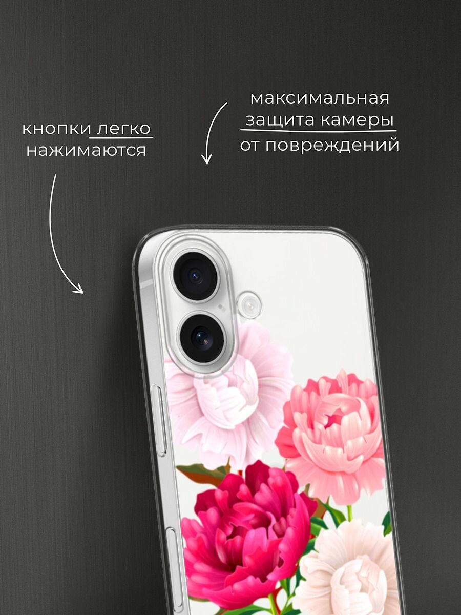 Чехол на Apple iPhone 17 / Айфон 17 с принтом "Большие пионы", прозрачный — фото 1