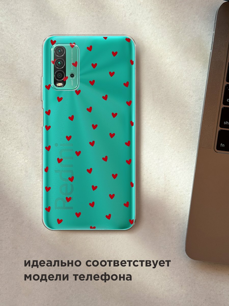 Чехол на Xiaomi Redmi 9T / Сяоми Редми 9Т с принтом "Red hearts", прозрачный — фото 1