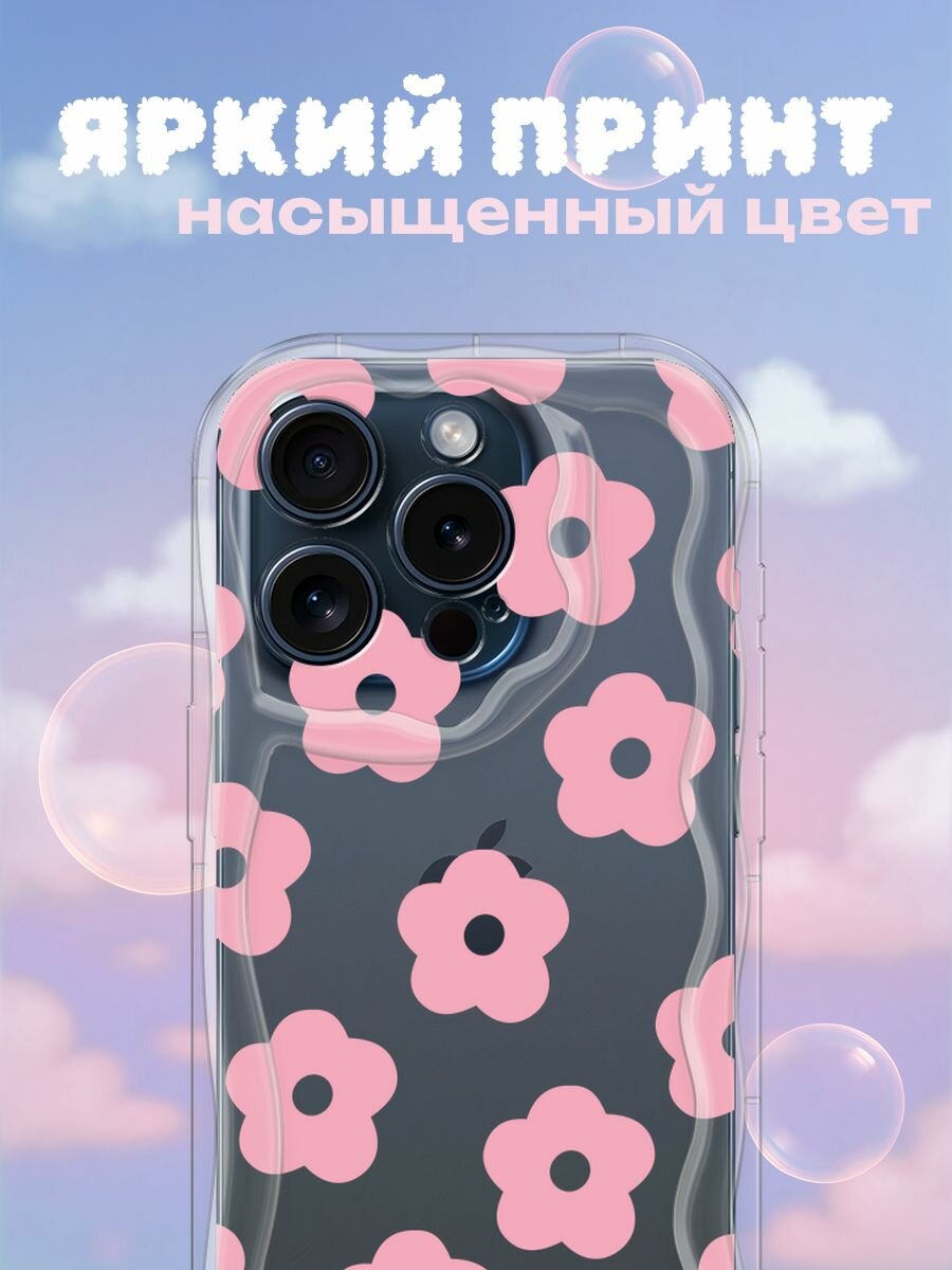 Чехол на Apple iPhone 15 Pro / Айфон 15 Про с принтом "Цветы розовые паттерн" — фото 1