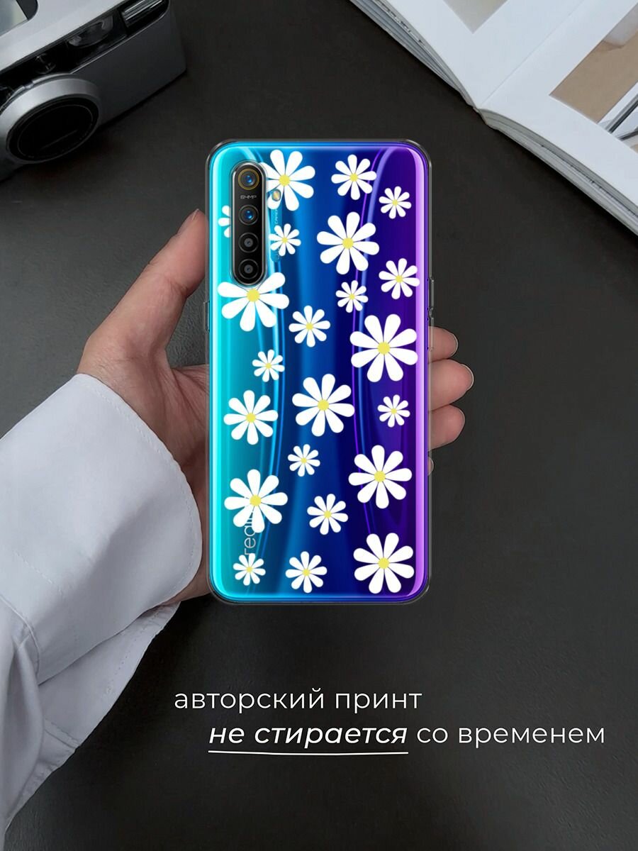 Чехол на Realme XT / Реалми XT с принтом "Большие ромашки", прозрачный — фото 1