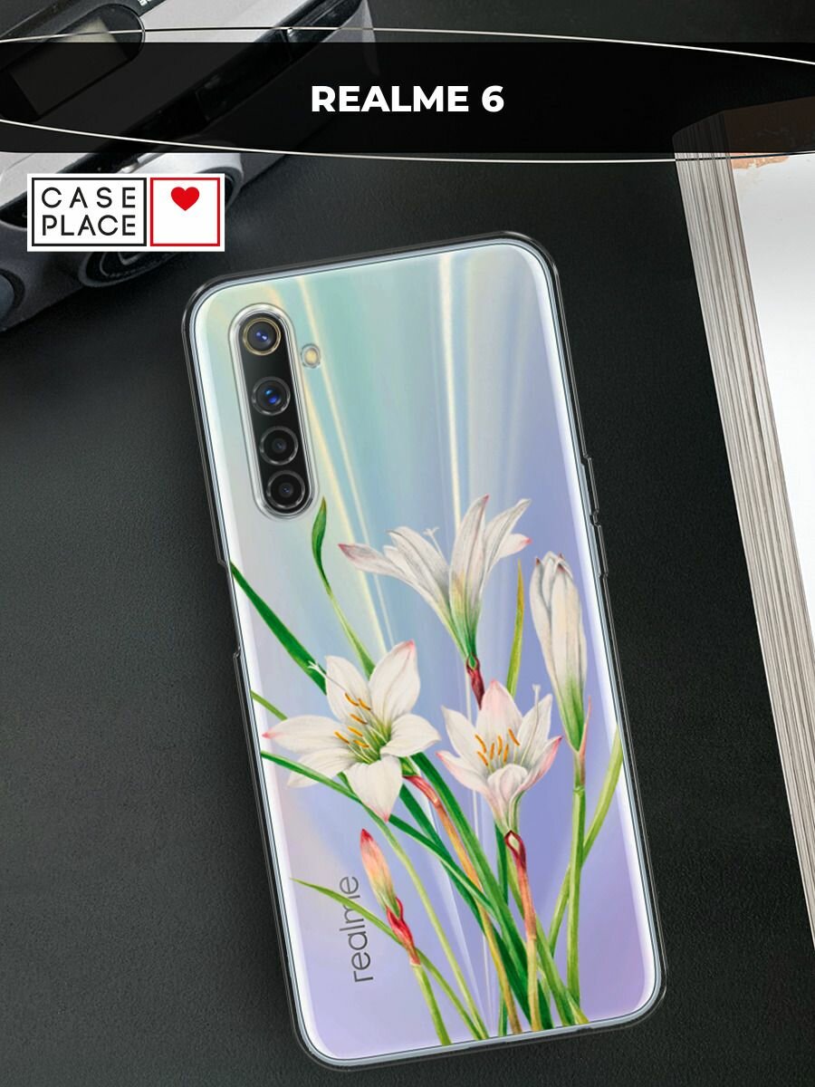 Чехол на Realme 6 / Реалми 6 с принтом "White lily", прозрачный