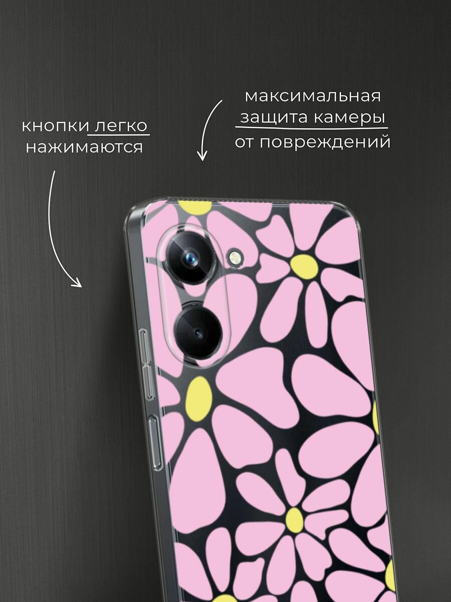 Чехол на Realme 10 Pro / Реалми 10 Про с принтом "Розовые лепестки 2", прозрачный — фото 1
