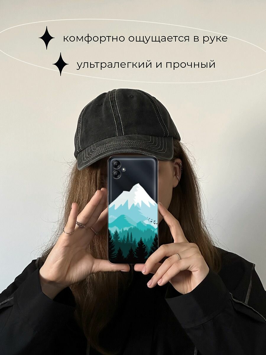 Чехол на Samsung Galaxy A04e / Самсунг A04e с принтом "Синяя снежная гора", прозрачный — фото 1