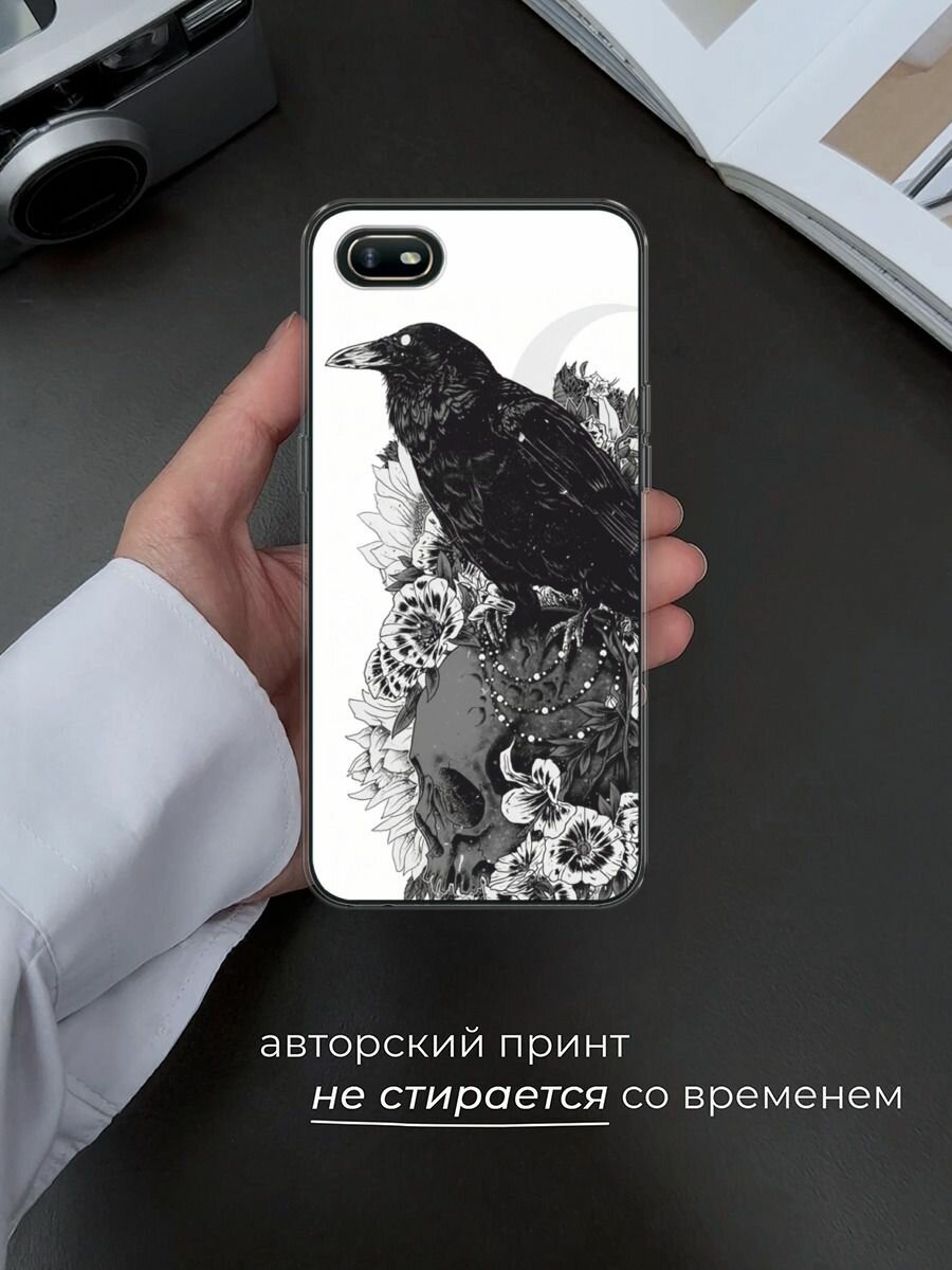 Силиконовый чехол на Oppo A1k / Оппо А1к с принтом "Череп и ворона 1" — фото 1