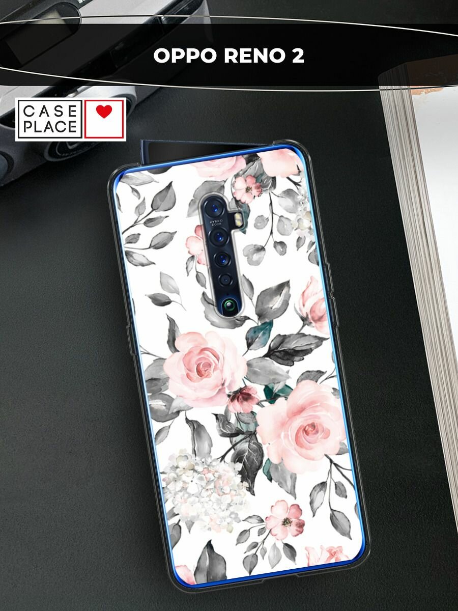 Чехол на Oppo Reno 2 / Оппо Рено 2 с принтом "Розы на белом"