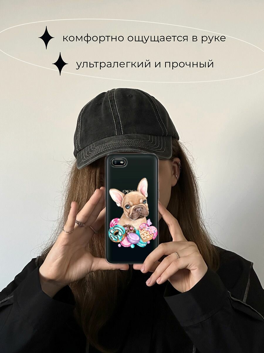 Чехол на Oppo A1k / Оппо А1к с принтом "Бульдог и сладости", прозрачный — фото 1