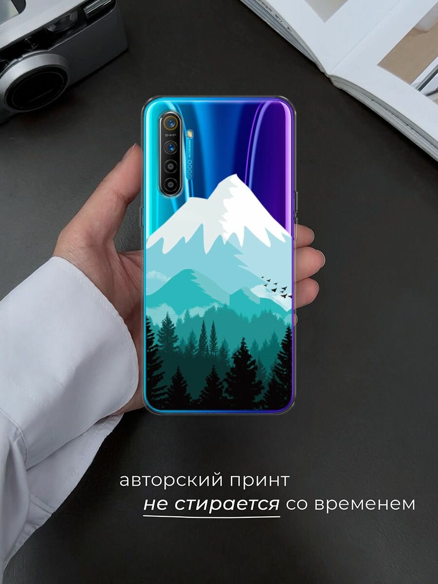 Чехол на Realme XT / Реалми XT с принтом "Синяя снежная гора", прозрачный — фото 1
