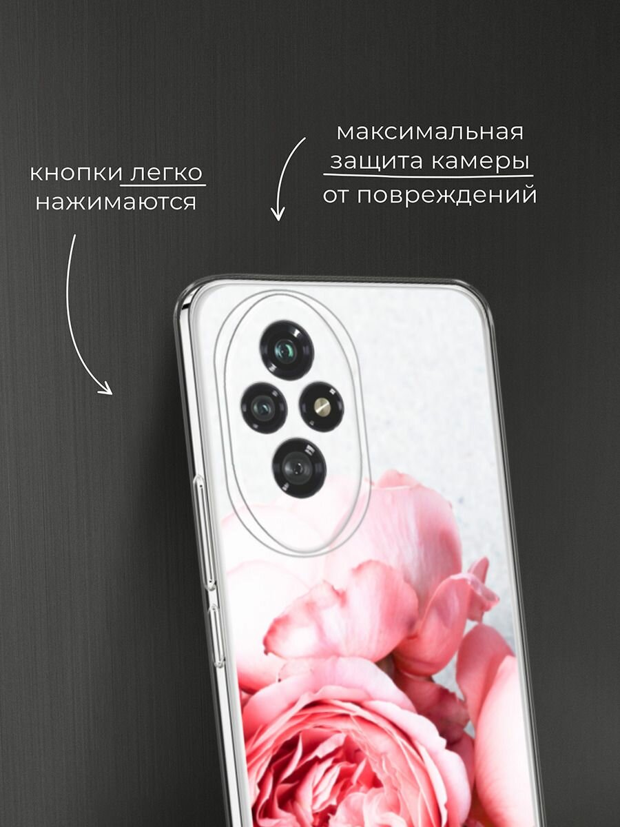 Силиконовый чехол на Honor 200 / Хонор 200 с принтом "Пионы на белом" — фото 1