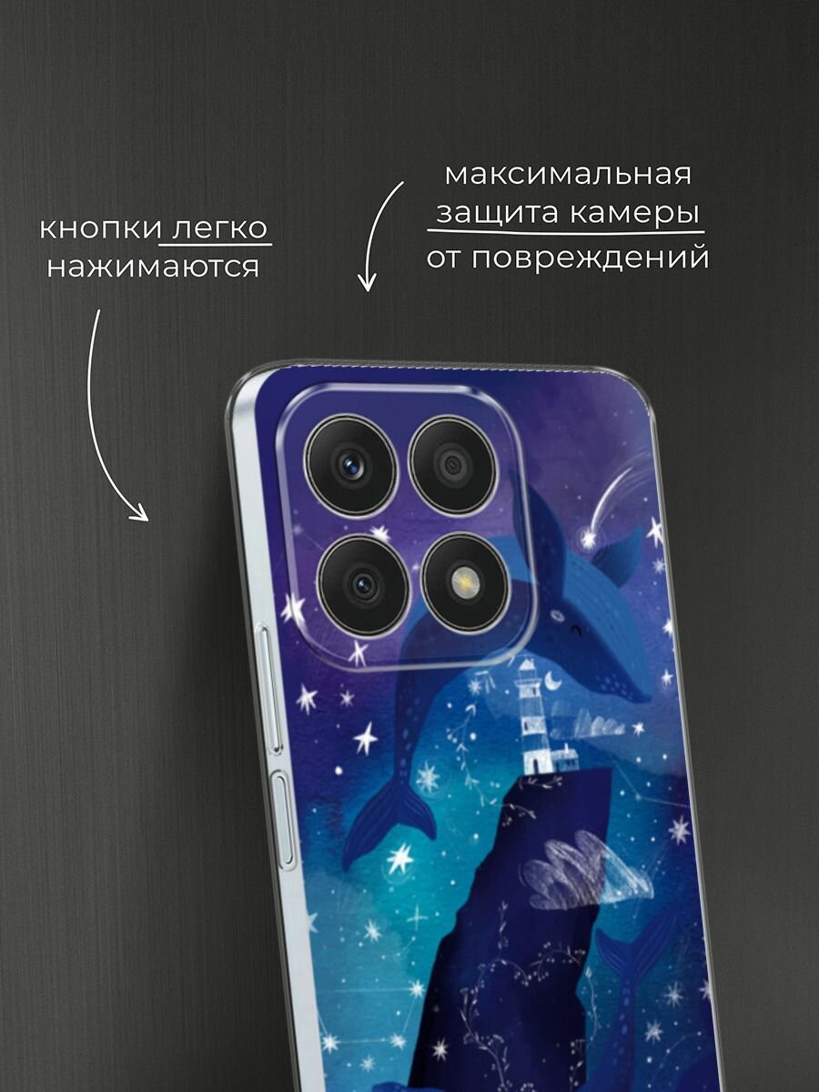 Силиконовый чехол на Honor X8A / Хонор X8A с принтом "Ночные киты" — фото 1
