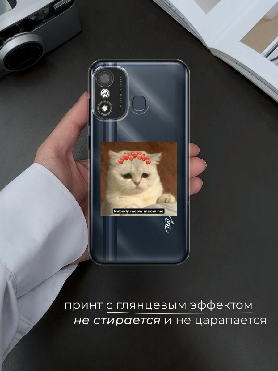 Чехол на Itel A27 / Ител А27 с принтом "Грустный котик" — фото 1