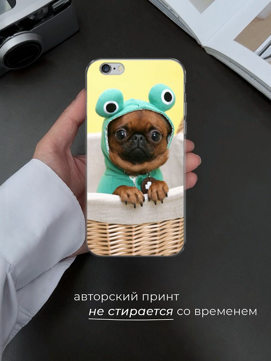 Чехол на Apple iPhone 6 / Айфон 6 с принтом "Собачка в шапке лягушки" — фото 1
