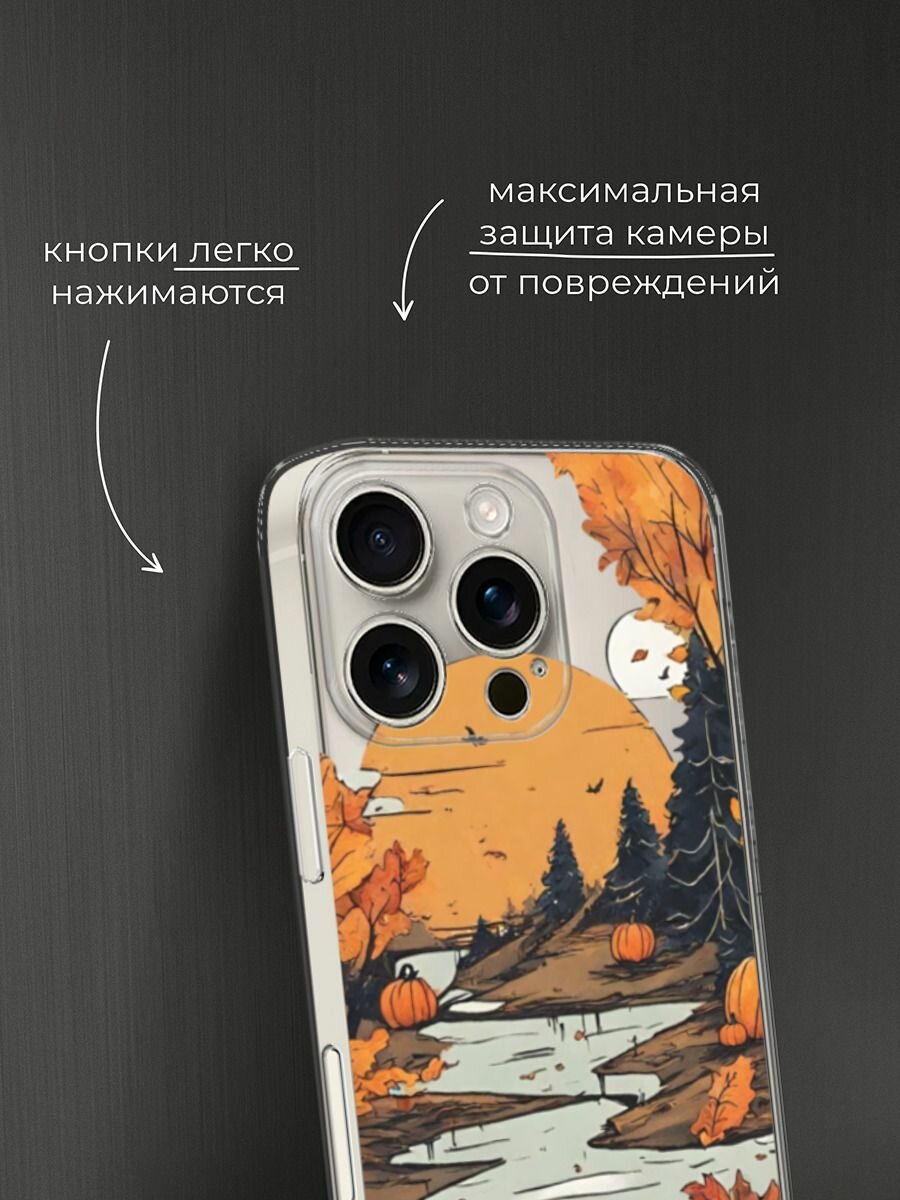 Чехол на Apple iPhone 16 Pro / Айфон 16 Про с принтом "Осенний лесной уголок", прозрачный — фото 1