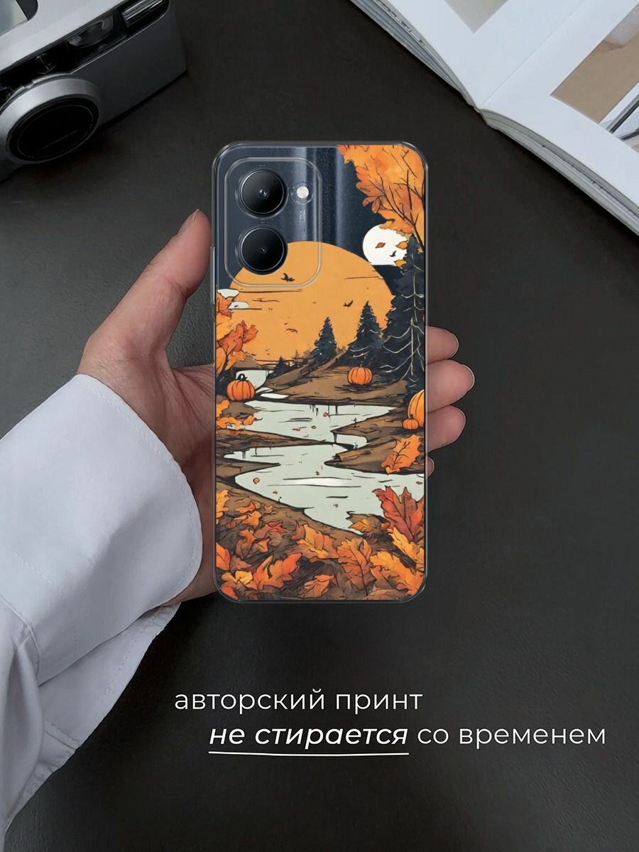 Чехол на Realme C33 / Реалми С33 с принтом "Осенний лесной уголок", прозрачный — фото 1