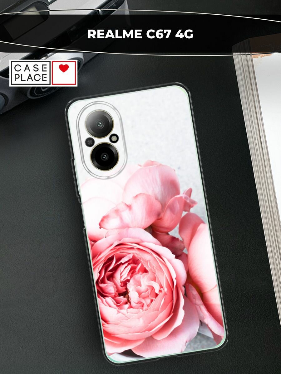 Чехол на Realme C67 4G / Реалми C67 4G с принтом "Пионы на белом"