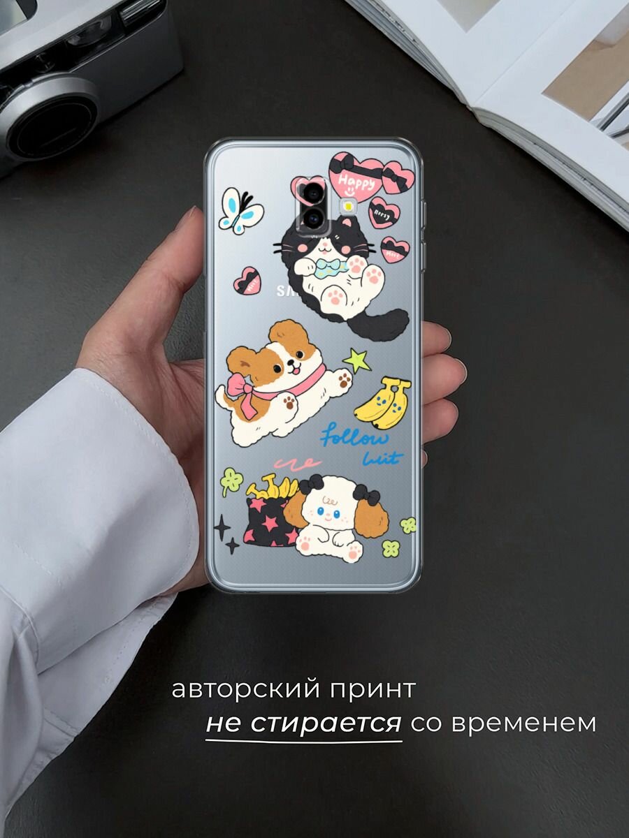 Чехол на Samsung Galaxy J6 + / Самсунг Галакси J6 Плюс 2018 с принтом "Кудрявые животные", прозрачный — фото 1