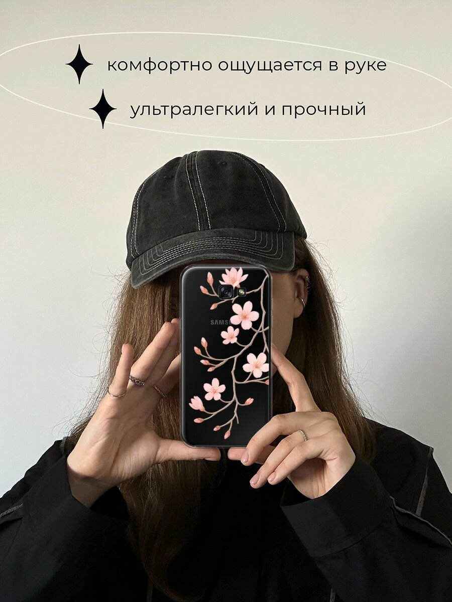 Чехол на Samsung Galaxy A7 2017 / Самсунг Галакси А7 2017 с принтом "Веточка распускающейся сакуры 2" — фото 1