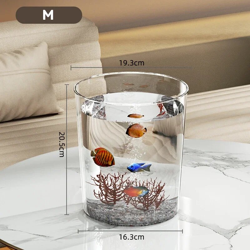 Простой пластиковый аквариум, очень прозрачный и небьющийся круглый имитирующий стеклянный аквариум, настольная маленькая коробка для аквариума, M