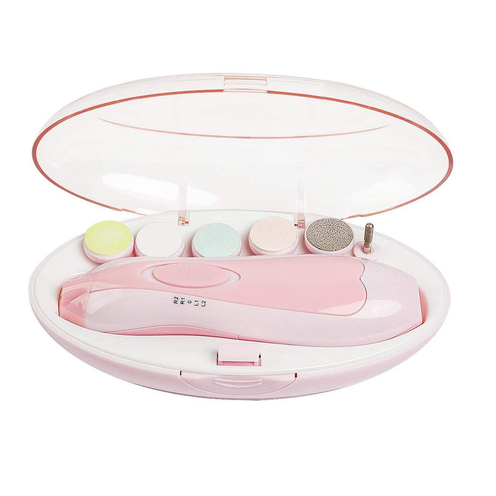 Электрический файл для ногтей детский 6 в 1 Без остроты Клешни не ранят Безопасный нож Триммер Клиппер Материал ABS Длина 13см Ширина 4см Питание 2 батарейки АА (не включены) В комплект входят 1 Триммер ногтей 6 Головик для триммера ногтей