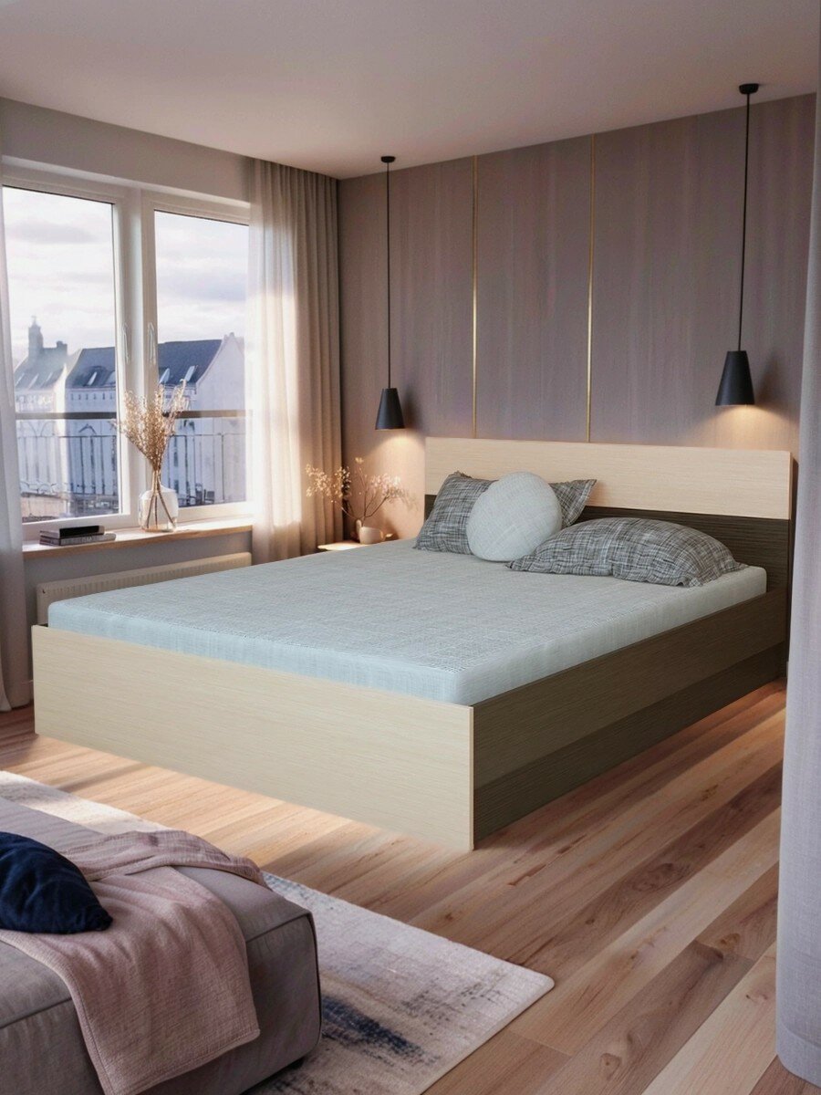 Кровать Горизонт "Юнона", двуспальная, ЛДСП, цвет венге/дуб, 160x200 см