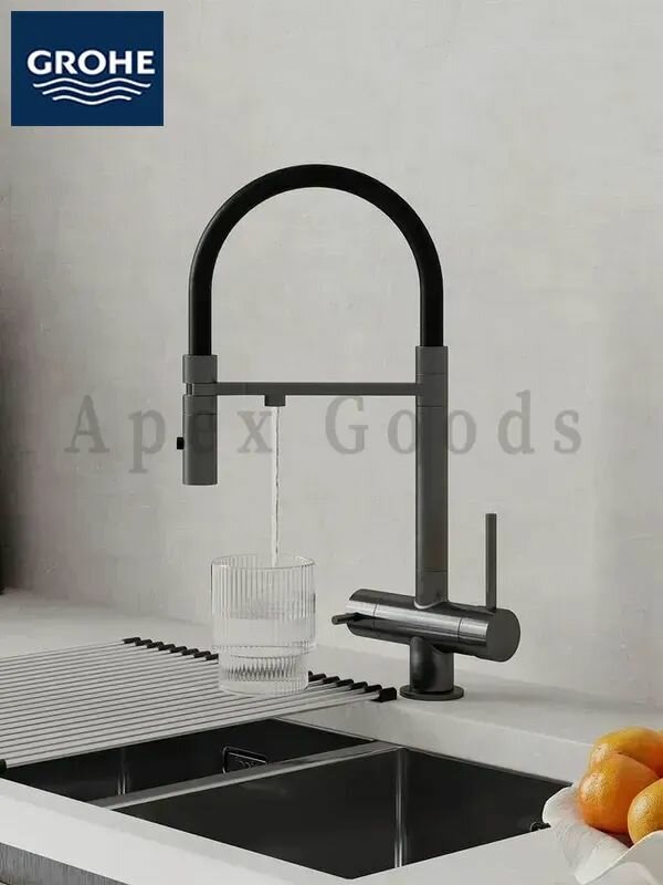 Смеситель для кухни с фильтром и гибким изливом , латунь, графит, Ace, ACEGMFFi05