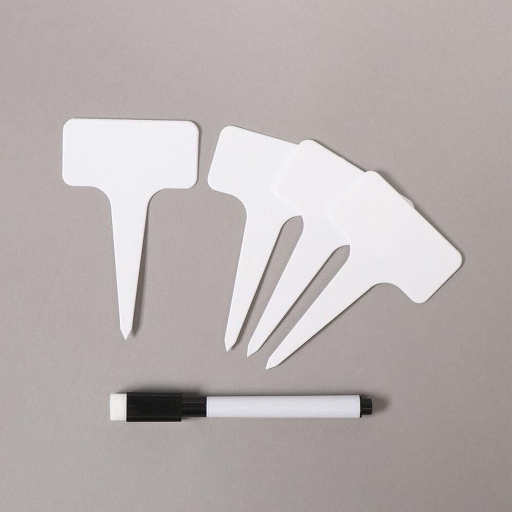 Таблички садовые, для маркировки растений, 15 см, набор 10 шт, маркер, пластик, белые, Greengo